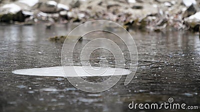 Drop Stone Ice Splash Water River Slow Motion Closeup. Destruction Rock ...
