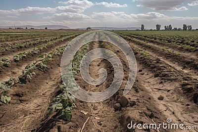 Drought-stricken Field Of Crops, With Drooping Plants And Parched Earth ...