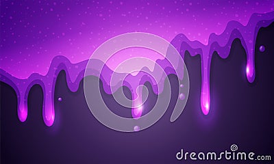 Vector Illustration Glitter Slime Dripping On Violet Background. Glossy ...