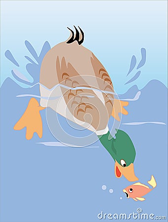 Duck Catching Fish Cartoon Vector | CartoonDealer.com #20436995