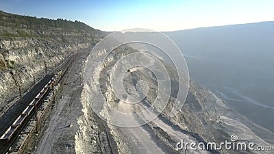 Dump Trucks Freight Train Move in Parallel on Various Steps Stock Video ...