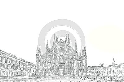 Duomo Cathedral In Duomo Square, Milan, Italy - Drawing Effect Royalty ...