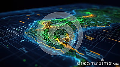 Dynamic Digital Visualization Of Topographic Map Showcasing Terrain ...