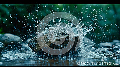 In A Dynamic Explosion, A Water Splash Emanates From A Thrown Stone ...