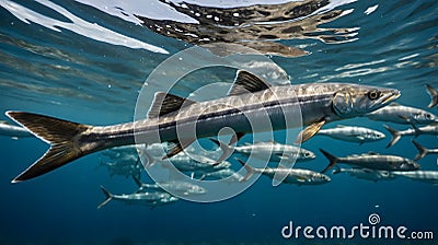 Dynamic Underwater Scene: Garfish Weaving Through A Shoal Of Tiny Fish ...