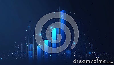 Dynamic Upward Trend, Bright Light Blue Ascending Graph Line On Dark ...