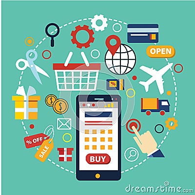 E-commerce Concept. Flat Design Vector Stock Vector - Image: 51883393