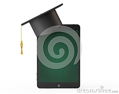 E-Learning Concept. Graduation Academic Cap Over Tablet PS As Bl Stock ...