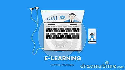 E-learning Vector Illustration With Smartphone, Notebook, And Teacher On The Screen. Conceptual ...