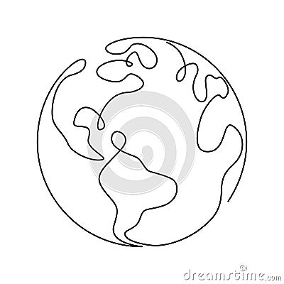 Earth Globe In One Continuous Line Drawing. Round World Map In Simple ...