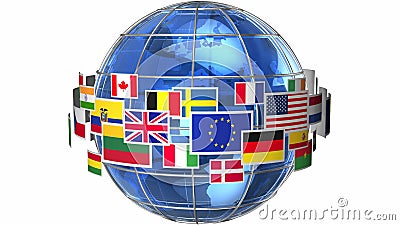 Earth Globe with World Flags Stock Footage - Video of communication ...