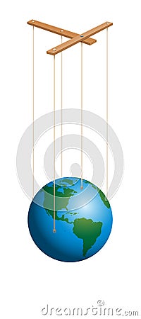 Earth Marionette String Puppet Planet Control Bar Vector Illustration ...