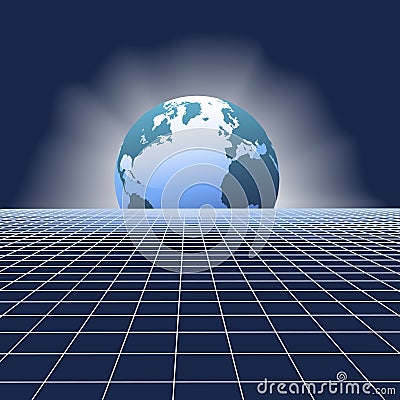 Earth Rise Globe Over Communications Network Grid Royalty Free Stock ...