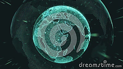 Earth Rotating Loop of Rotating Glowing Dots Stylised World Globe with ...