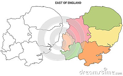 East Anglia Map, East Of England Administrative Map Set - Blank Outline ...