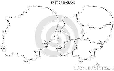 East Anglia Map, East Of England Administrative Map Set - Blank Outline ...