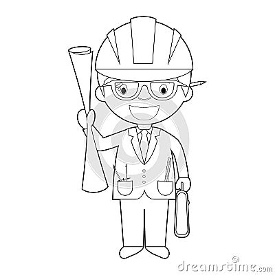 Easy Coloring Cartoon Vector Illustration Of An Architect ...
