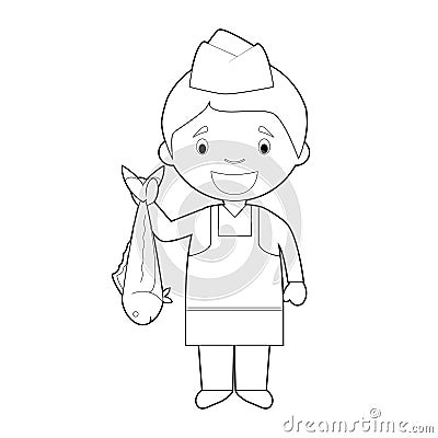 Easy Coloring Cartoon Vector Illustration Of A Fishmonger ...