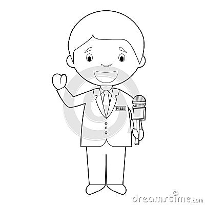 Easy Coloring Cartoon Vector Illustration Of A Journalist ...