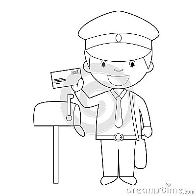 Easy Coloring Cartoon Vector Illustration Of A Postman | CartoonDealer ...
