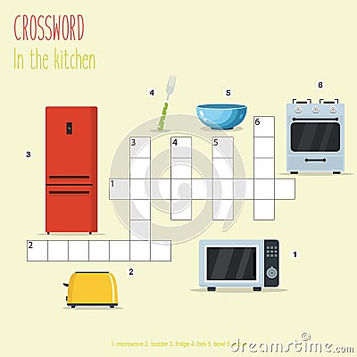 Easy Crossword Puzzle `In The Kitchen` Vector Illustration ...