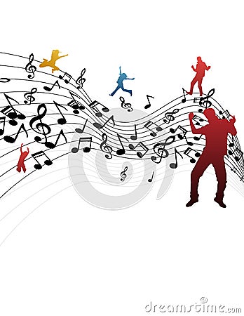 Easy To Edit Vector Illustration Of Wavy Musical Notes With Dancer ...