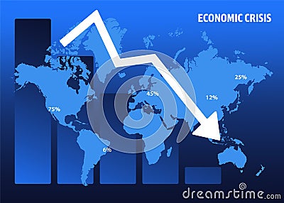 Economic Crisis. Graph With Down Arrow And World Map Royalty-Free Stock ...