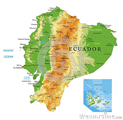 Ecuador Highly Detailed Physical Map Vector Illustration ...