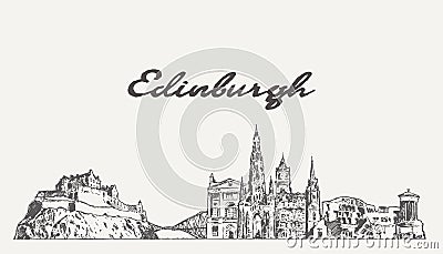 Edinburgh Skyline In Scotland Hand Drawn, Sketch Cartoon Vector ...