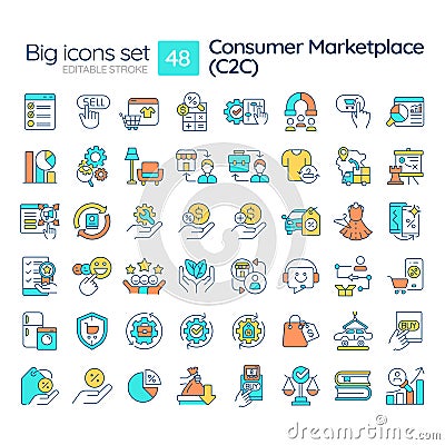 Editable Multicolor Big Icons For C2C Cartoon Vector | CartoonDealer ...