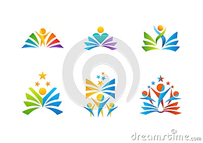 Education Logo, Iconic Symbol Vector Design Student Reading Books Stock ...