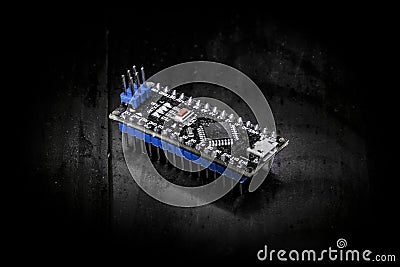 Educational Microcontroller Board Arduino On Black Background Stock ...