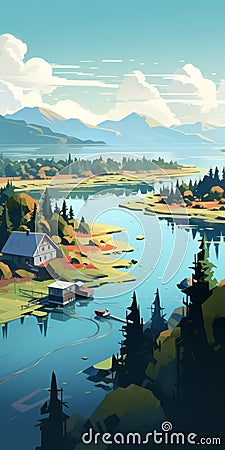 Eerily Realistic Lake Illustration In The Style Of Atey Ghailan Royalty ...