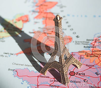 Eiffel Tower On The Map Stock Photo - Image: 62180