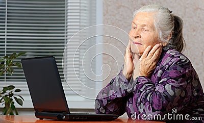 Portrait of Elderly Lady with Computer Stock Photo - Image of face ...