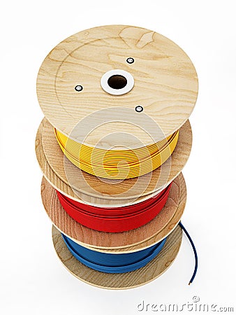 Electric Cable Spools Isolated On White Background. 3D Illustration ...