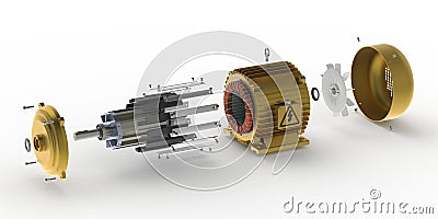 Electric Generator With Permanent Rotor Magnets, Exploded View, 3D ...