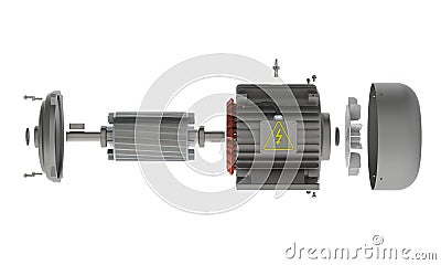 Electric Motor, Exploded View 3D Illustration Isolated On White ...