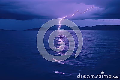 Electric Purple Lightning Bolt Contrasting With Deep Blue Ocean Royalty ...
