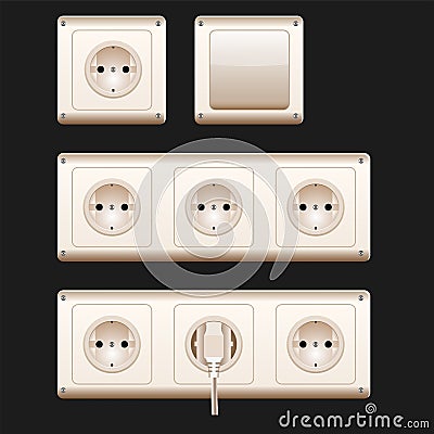 Electric Sockets, Switch And Cords. Vector Illustration, Eps10. White ...