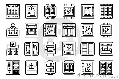 Electric Switchboard Icons Set Outline Vector. Engineer Work ...