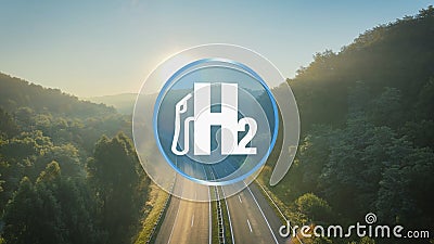 Electric Truck Powered By Hydrogen, Driving On A Highway With A H2 ...