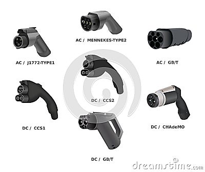 Electric Vehicle Charging Connector Types, EV Plugs, Vector ...