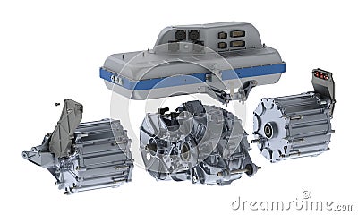 Electric Vehicle Motor Exploded View Presentation, 3D Rendering Stock ...