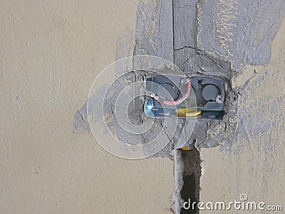 Electrical Back Box, Conduit, And Wires Are Installed, Secured By ...