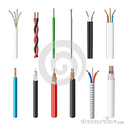 Electrical Cables Set, Electronic Industrial Wire Kit Vector ...