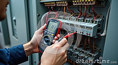Electrical Engineer Testing Wiring With Digital Multimeter Tool Stock ...