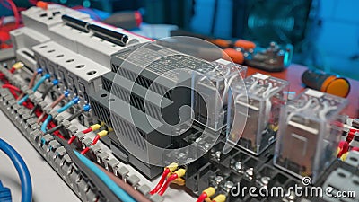 Electrical Panel with Many Red and Blue Wires, Electrical Parts ...