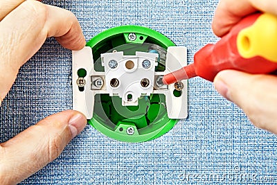 Electrical Power Point Installation, Electric Socket Inside Stock Image ...