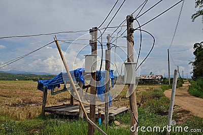 Electrical switch box on temporary pole. - Stock Image - Everypixel